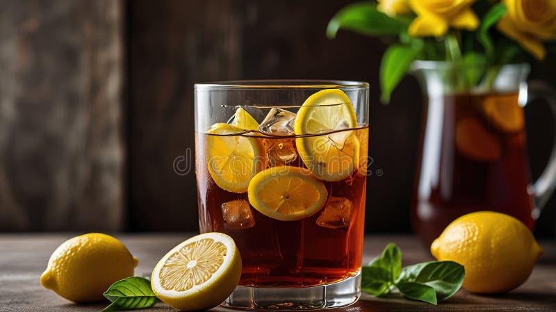 Traditional Iced Tea with Lemon and Mint Stock Illustration ...