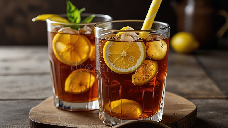 Traditional Iced Tea with Lemon and Mint Stock Illustration ...