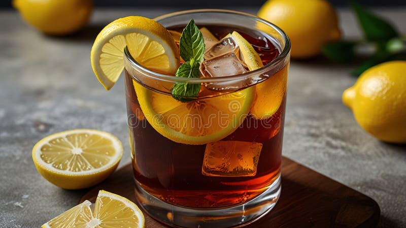 Traditional Iced Tea with Lemon and Mint Stock Illustration ...