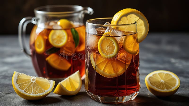 Traditional Iced Tea with Lemon and Mint Stock Illustration ...