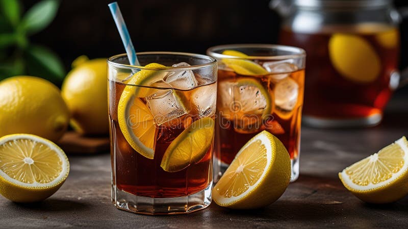 Traditional Iced Tea with Lemon and Mint Stock Illustration ...