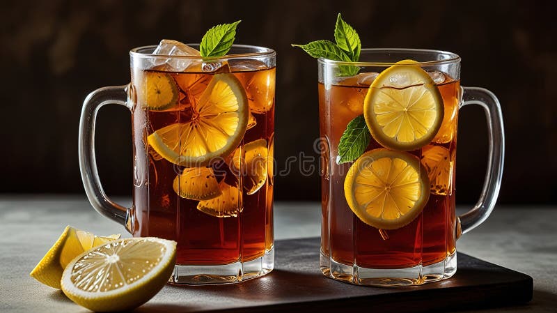 Traditional Iced Tea with Lemon and Mint Stock Illustration ...