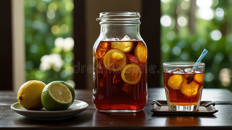 Traditional Iced Tea with Lemon and Mint Stock Illustration ...