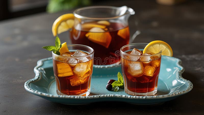 Traditional Iced Tea with Lemon and Mint Stock Illustration ...