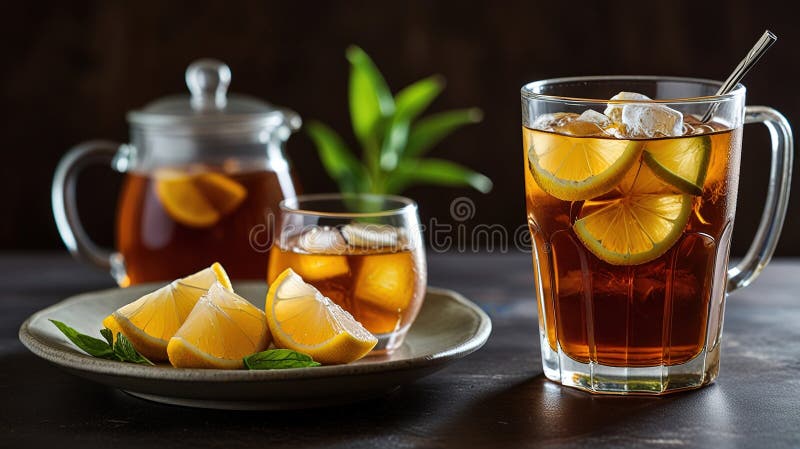 Traditional Iced Tea with Lemon and Mint Stock Illustration ...