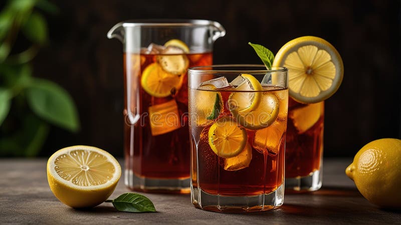 Traditional Iced Tea with Lemon and Mint Stock Illustration ...