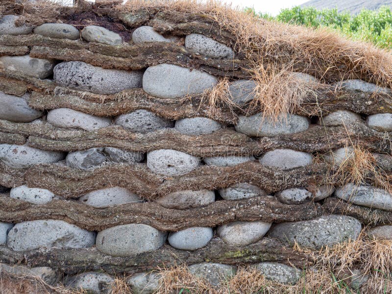 Traditional Icelandic Turf Wall Built Over Stones and Made of Clamped ...