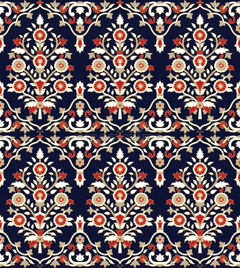Traditional Ethic Damask Design with Indian Motifs in a Seamless Vector ...