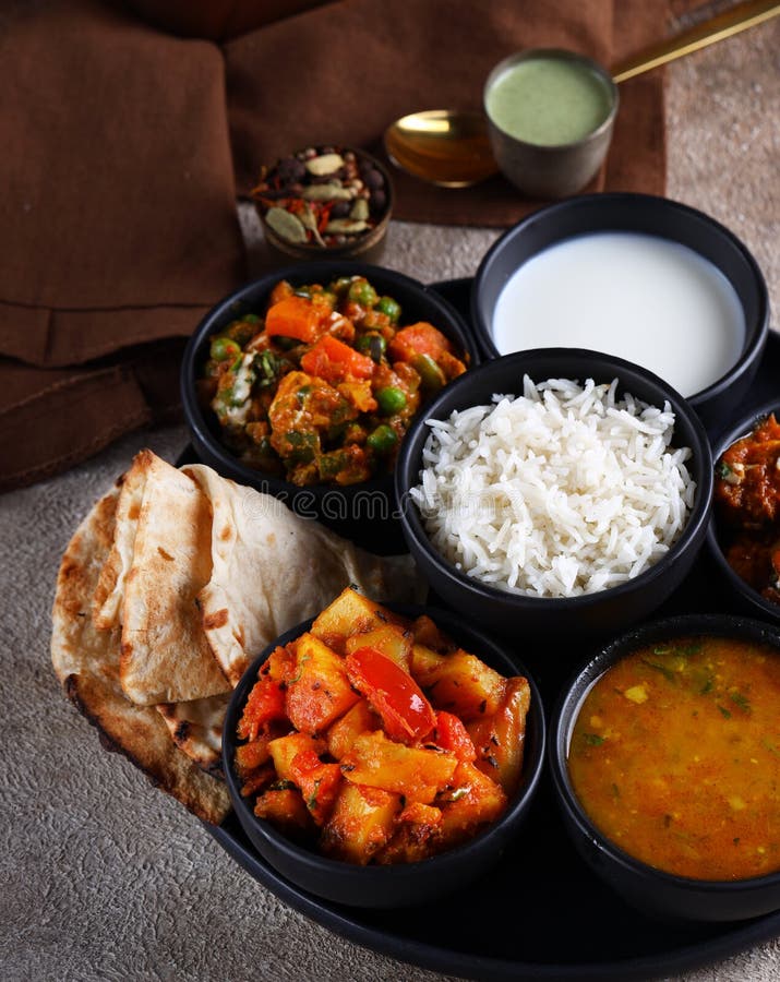 Indian Food Vegetable Thali Stock Photo - Image of mixed, papad: 202045188