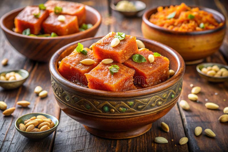 Traditional Indian Halwa Dessert Garnished with Nuts Stock Photo ...