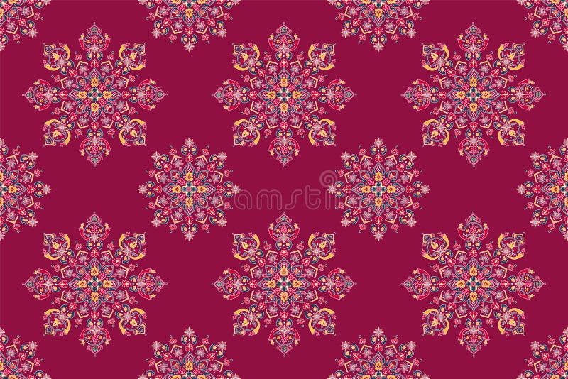 Traditional Indian Maroon Ethnic Damask Mandala Vector Design in a ...