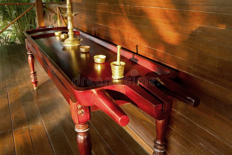 Traditional Indian Massage Table Stock Image - Image of plank, interior ...