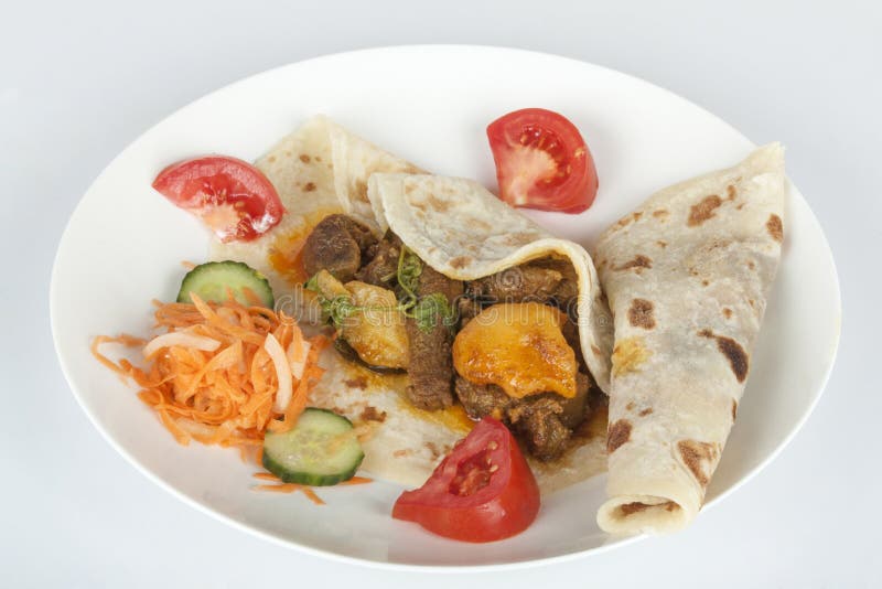 Traditional Indian Mutton Curry with Roti and Sambals Stock Image ...