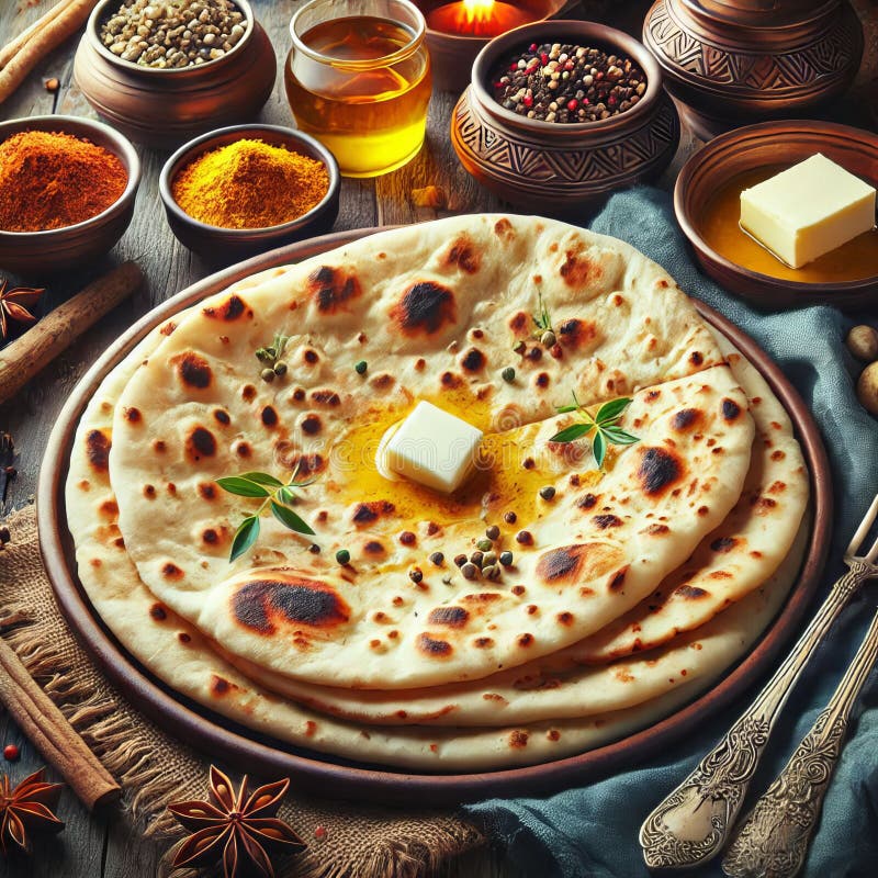 Traditional Indian Naan Bread a Plate of Naan Bread with Butter Stock ...