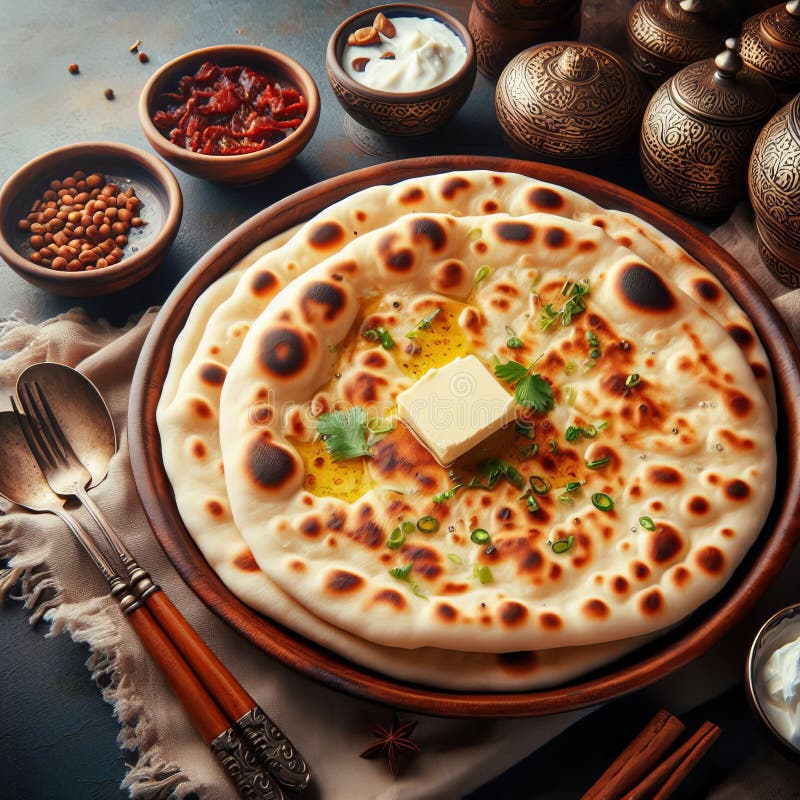Traditional Indian Naan Bread a Plate of Naan Bread with Butter Stock ...