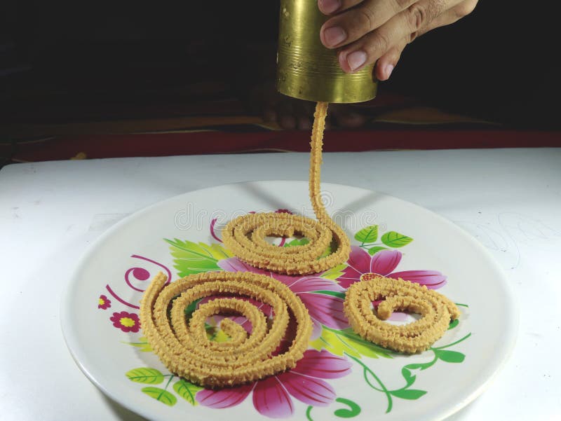 Traditional Indian Snack Chakli Making. Raw Chakli Stock Photo - Image ...