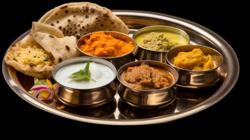 A Traditional Indian Thali with Different Types of Breads, Dals, and ...