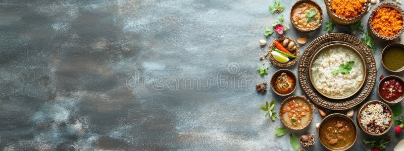 Traditional Indian Thali Dinner with Copy Space. Authentic Indian Food ...