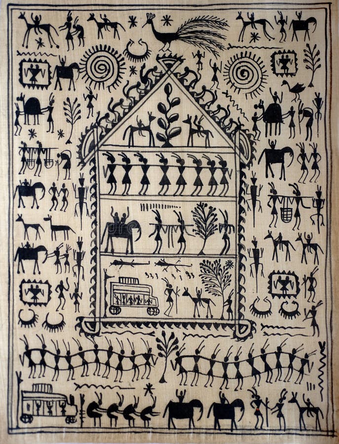 Traditional Indian Tribal Art On Silk Stock Photo - Image: 10826144