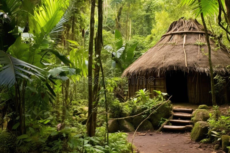 A Traditional Indigenous Hut Nestled in a Forest Stock Image - Image of ...