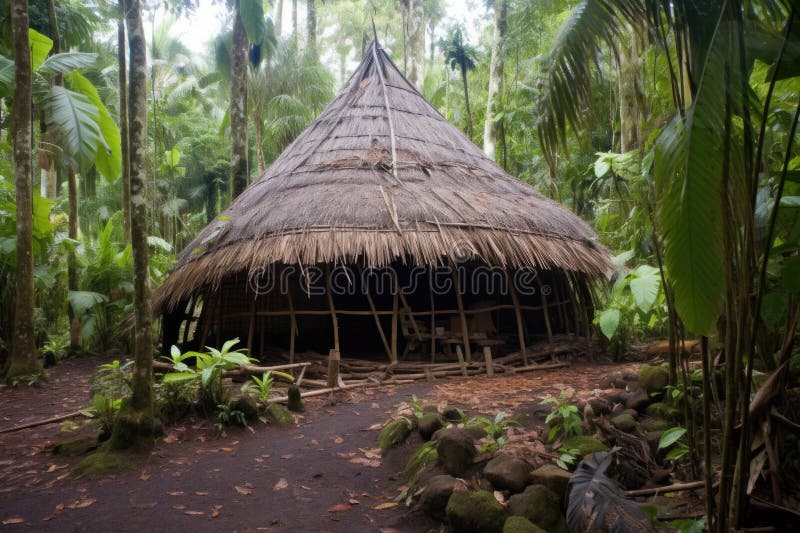 A Traditional Indigenous Hut Nestled in a Forest Stock Image - Image of ...