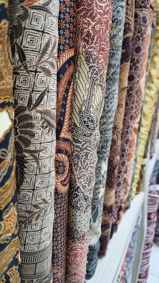 Traditional Indonesian Batik Fabric Display in Various Patterns and ...