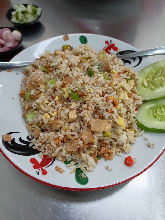 Traditional Indonesian Smoked Chicken Kecombrang Fried Rice Stock Photo ...