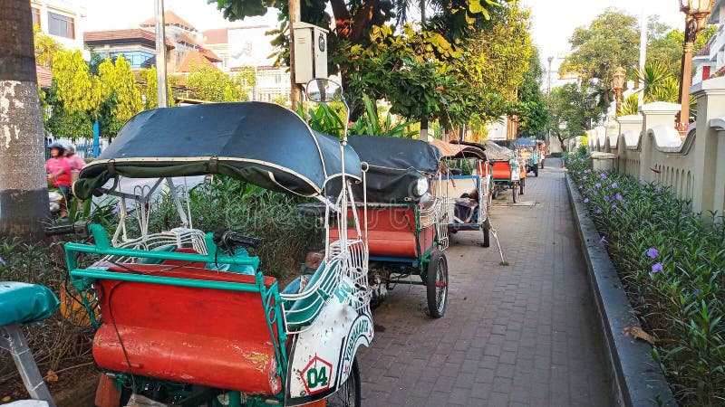 Traditional Indonesian Transportation Called Becak on the Sidewalk ...