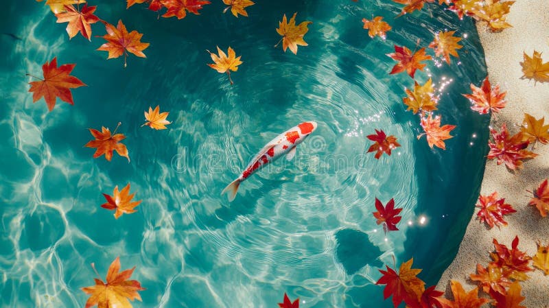 Traditional Ink Artwork Depicting Koi Fish Swimming Underneath Stock ...