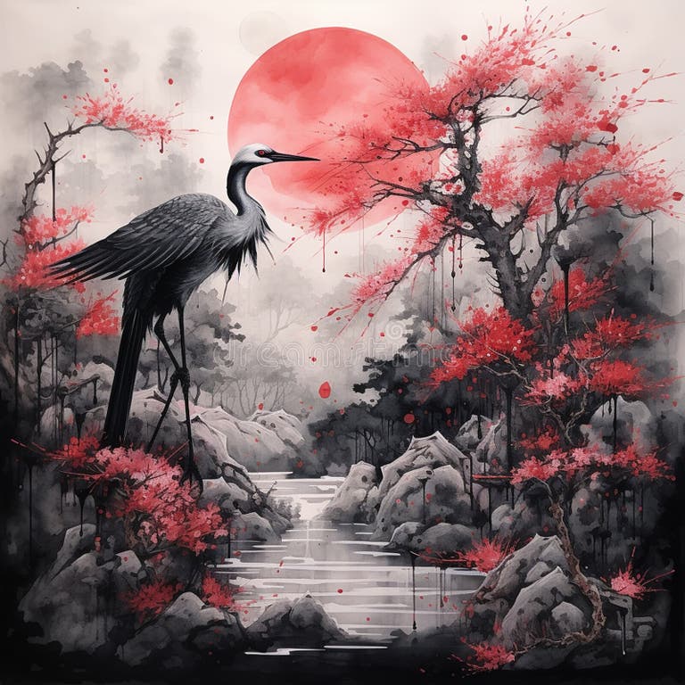 Traditional Ink Magic Hand-Crafted Sumi-E Stock Illustration ...