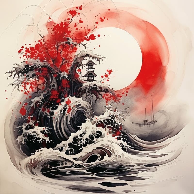 Traditional Ink Unveiled Hand-Drawn Sumi-E Stock Illustration ...