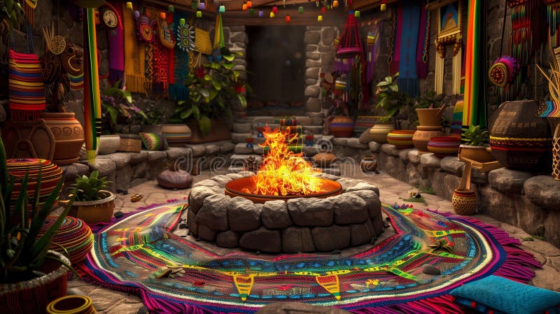 Traditional Inti Raymi Fire Pit Surrounded by Vibrant Ceremonial ...