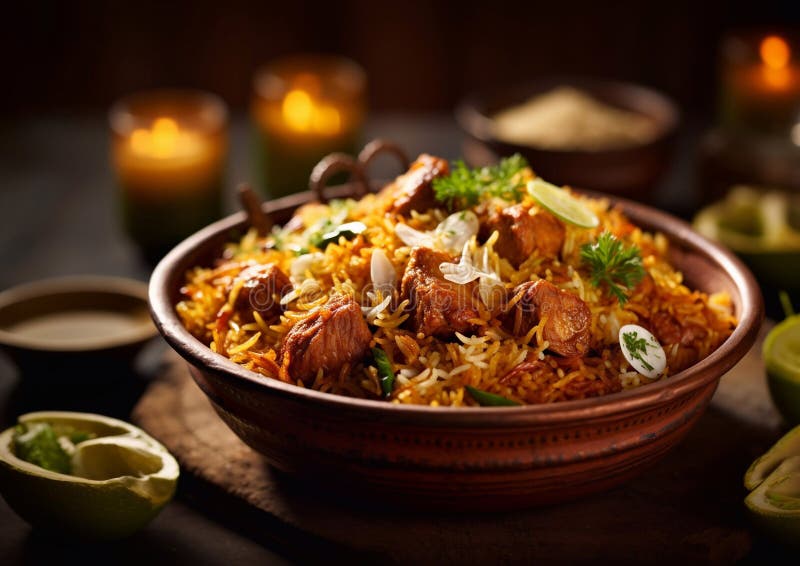 Traditional Iranian Biryani Meal with Chicken and Rice on Table.Macro ...