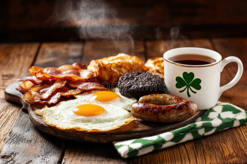 Traditional Irish Breakfast with Bacon, Sausages, Eggs, Black Pudding ...