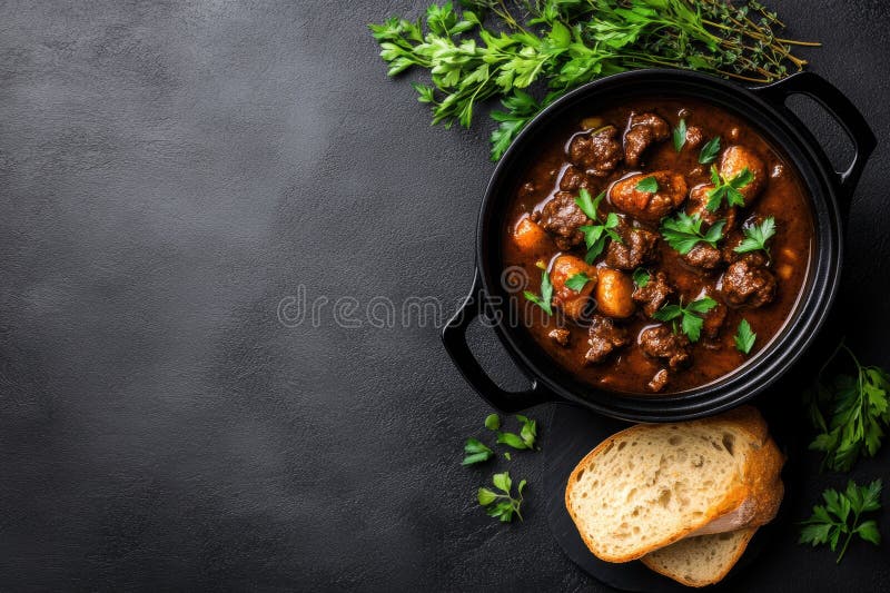 Irish Culinary Display, Traditional Irish Stew in a Pot with Soda Bread ...