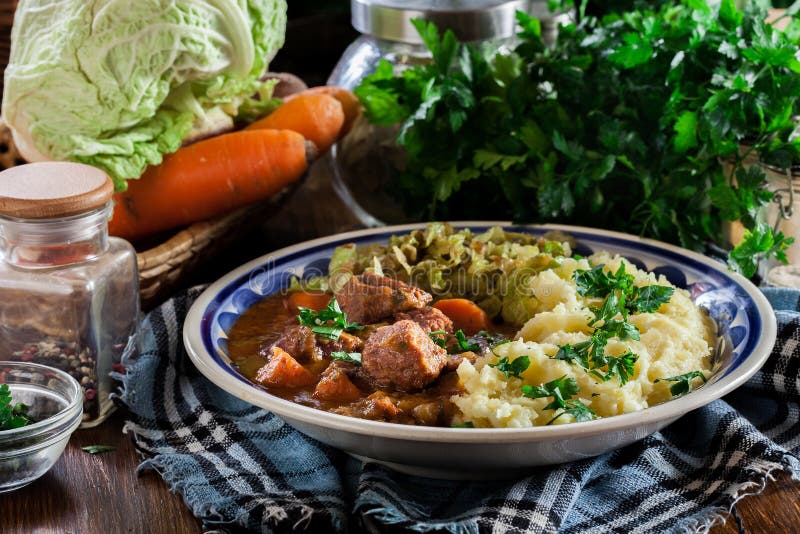 Traditional Irish Stew Served with Potatoes and Cabbage Stock Photo ...