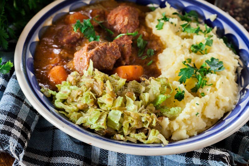 Traditional Irish Stew Served with Potatoes and Cabbage Stock Image ...