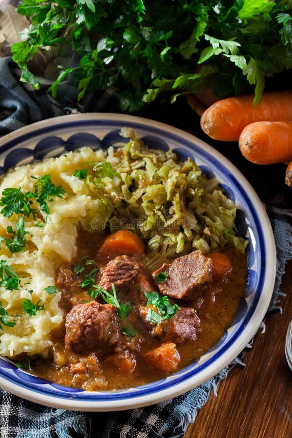 Traditional Irish Stew Served with Potatoes and Cabbage Stock Photo ...