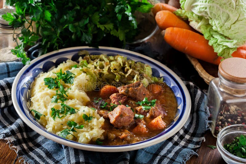 Traditional Irish Stew Served with Potatoes and Cabbage Stock Image ...
