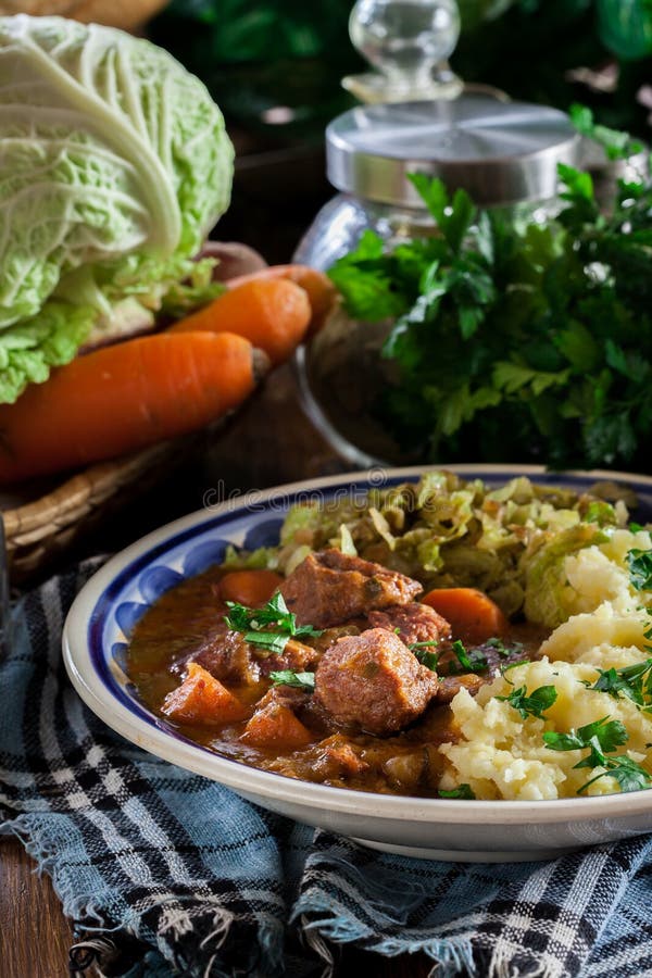 Traditional Irish Stew Served with Potatoes and Cabbage Stock Image ...
