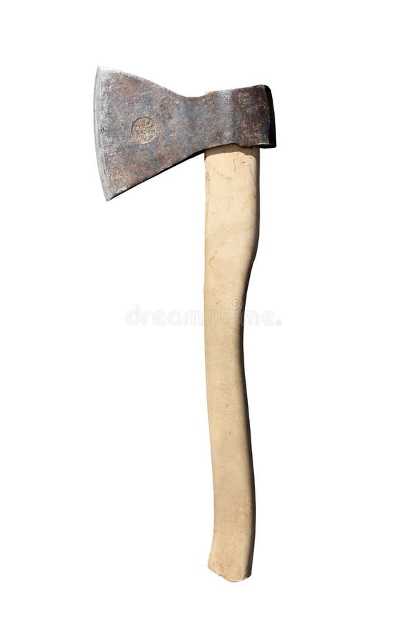Traditional Iron Rusty Axe with Wooden Handle Isolated Closeup O Stock ...