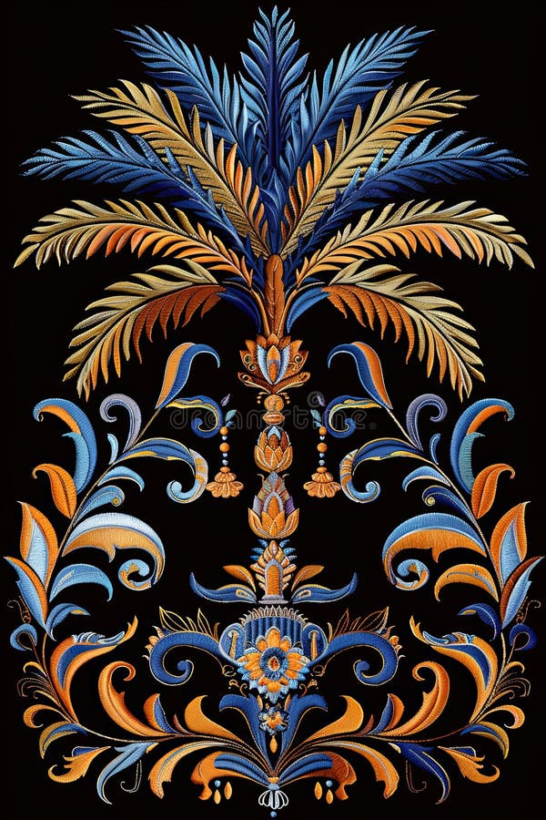 Traditional Islamic Art Style with Palm Tree in Embroidered Arabesque ...