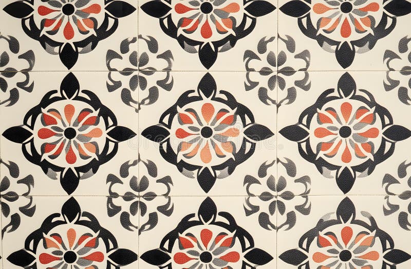 Traditional Islamic Tile Pattern in Black, Grey, Red and Orange Stock ...