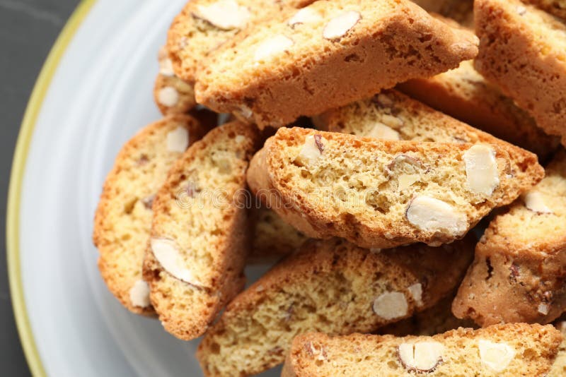Traditional Italian Almond Biscuits Cantucci on Plate, Closeup Stock ...