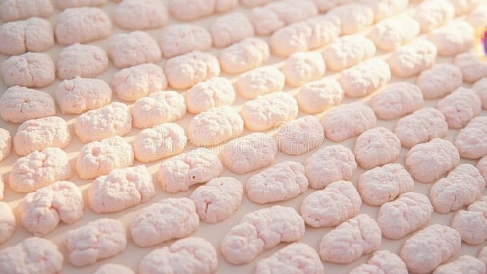 Traditional Italian Amaretti Cookies Arranged in Rows Under Soft ...