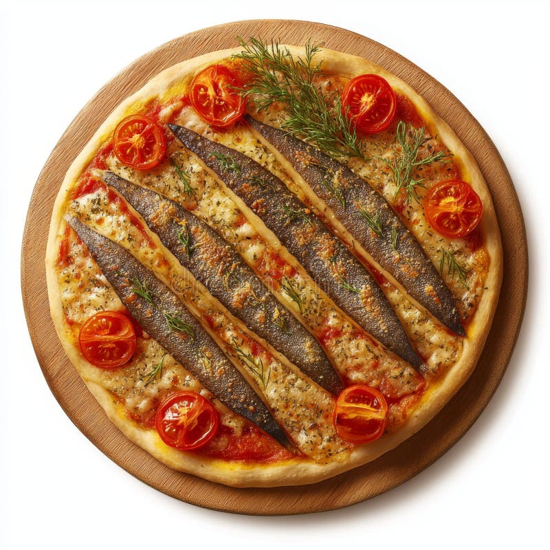 The Traditional Italian Anchovy Flatbread with Cherry Tomatoes. Stock ...