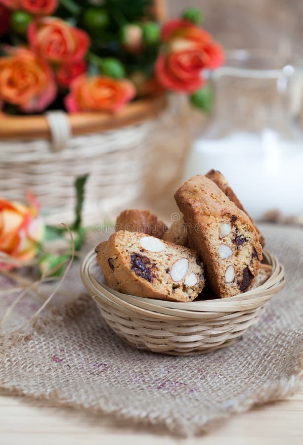 Traditional Italian Biscotti Cookies with Almonds and Chocolate Stock ...
