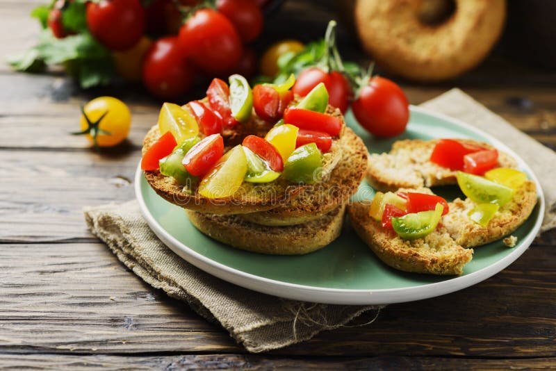 Traditional Italian Bread Frisella with Tomatos Stock Image - Image of ...