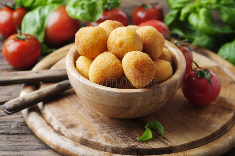 Traditional Italian Fried Balls of Mozzarella Stock Photo - Image of ...