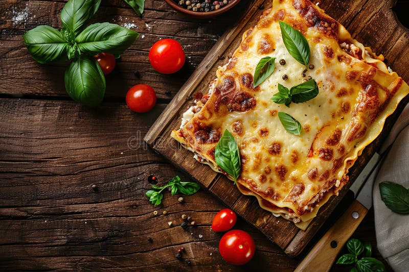 Traditional Italian Lasagna. Top View Composition Stock Photo - Image ...